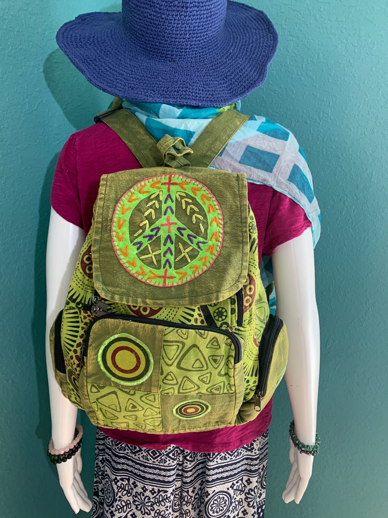 Cotton Stonewashed Peace Backpack Beach Travel Festival Hiking School ...