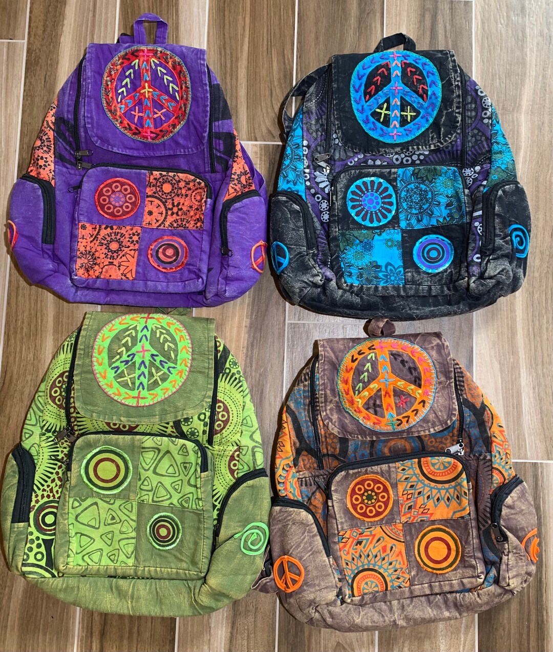 Cotton Stonewashed Peace Backpack Beach Travel Festival Hiking School ...