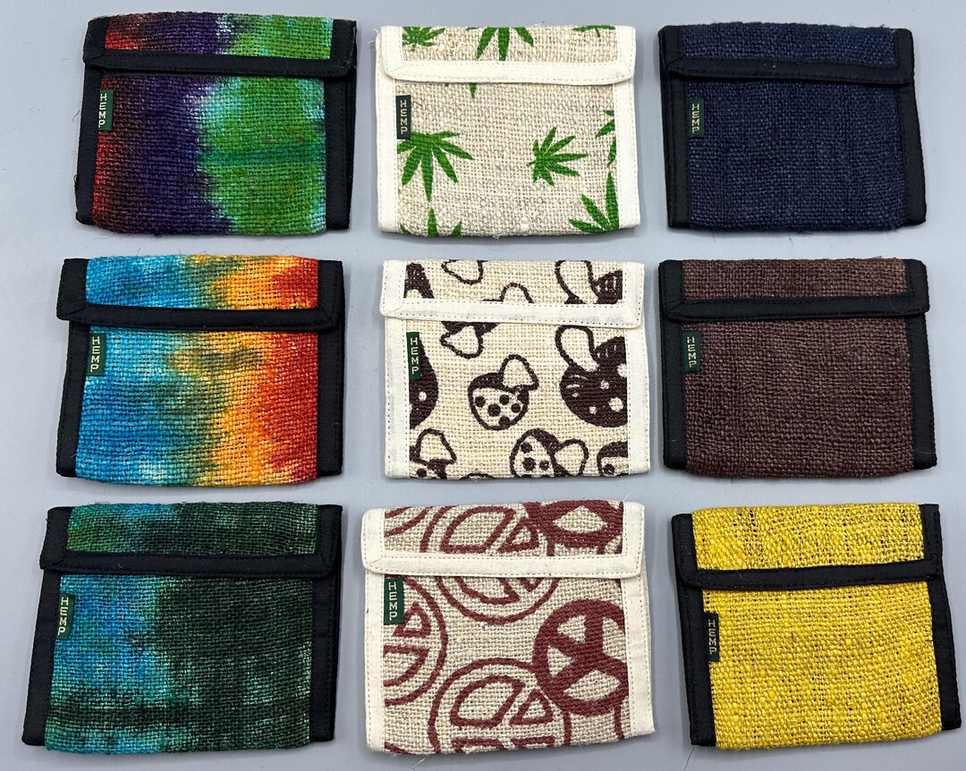 Hemp Wallet Bi Fold Velcro 100% Hemp Zipper Pocket Tie Dye Peace ...