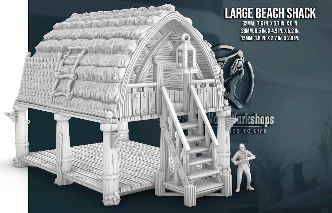 Large Beach Shack 15/28/32MM Treasure Island 3D Printed Fantasy ...