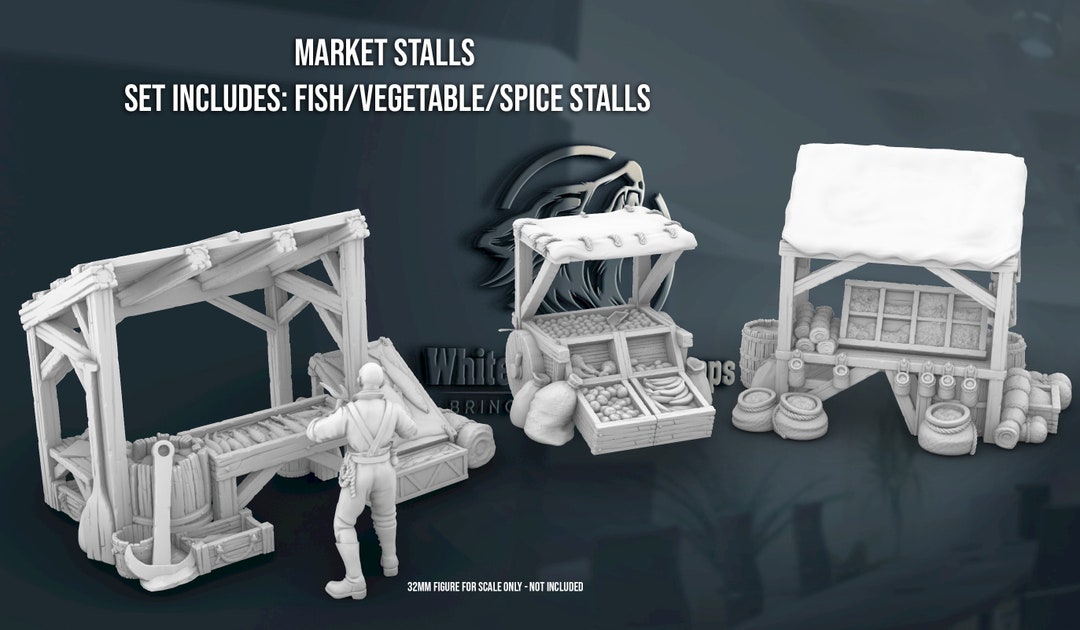 Market Stalls 2 32mm Ancrabourg 3D Printed Tabletop Miniatures and ...