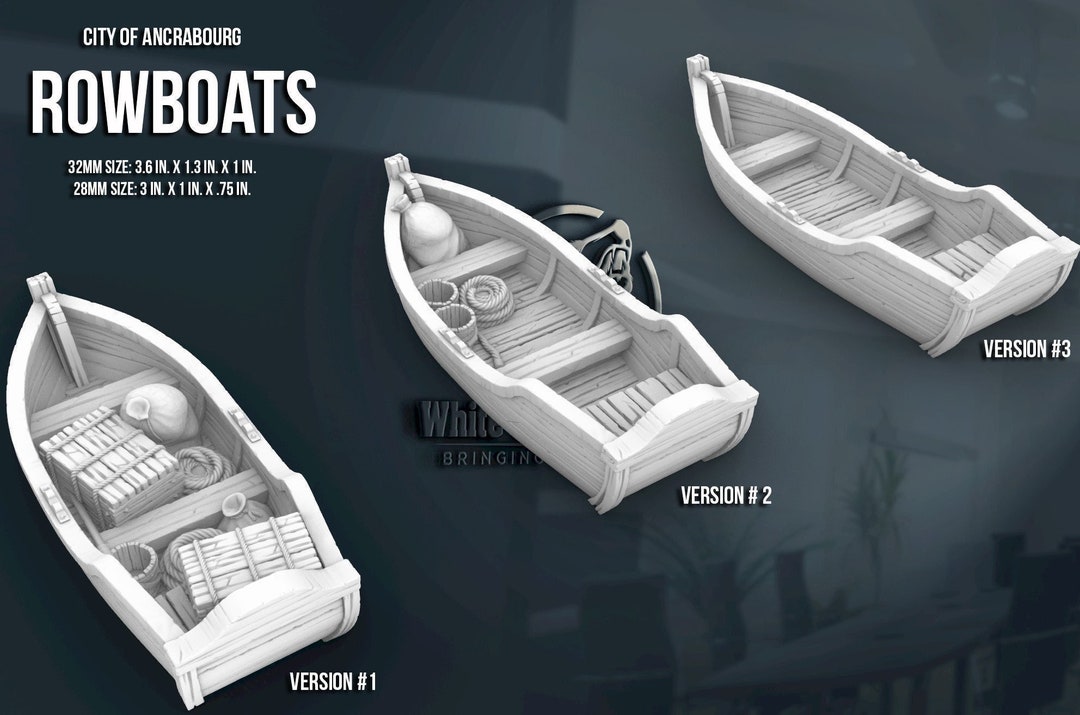 Rowboat 32mm Ancrabourg 3D Printed Tabletop Miniatures and Props ...