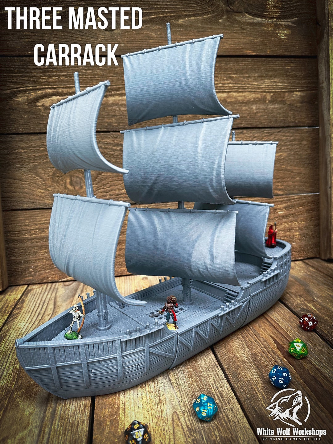 3 Masted Carrack - 28/32mm | 3D Printed Fantasy Tabletop Gaming ...