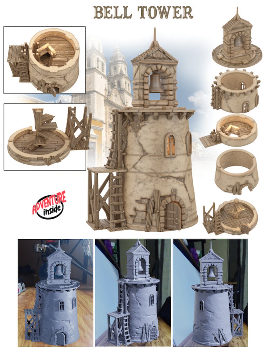 Bell Tower 15/28/32MM | Treasure Island | 3D Printed Fantasy Tabletop ...
