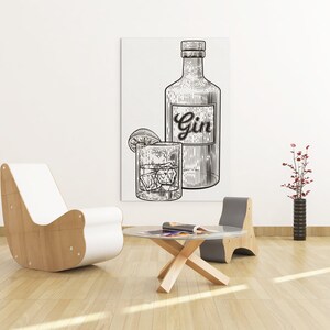 Gin Bottle Sketch Wall Art Digital Download Drink Printable - Etsy