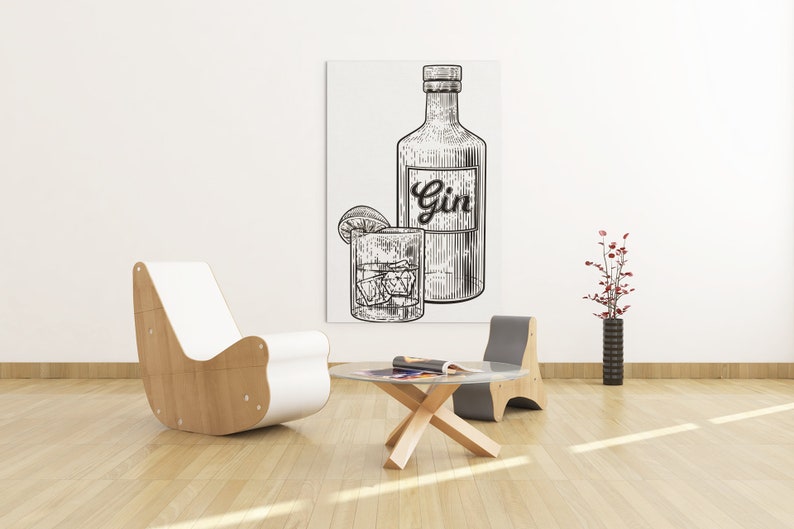 Gin Bottle Sketch Wall Art Digital Download Drink Printable - Etsy