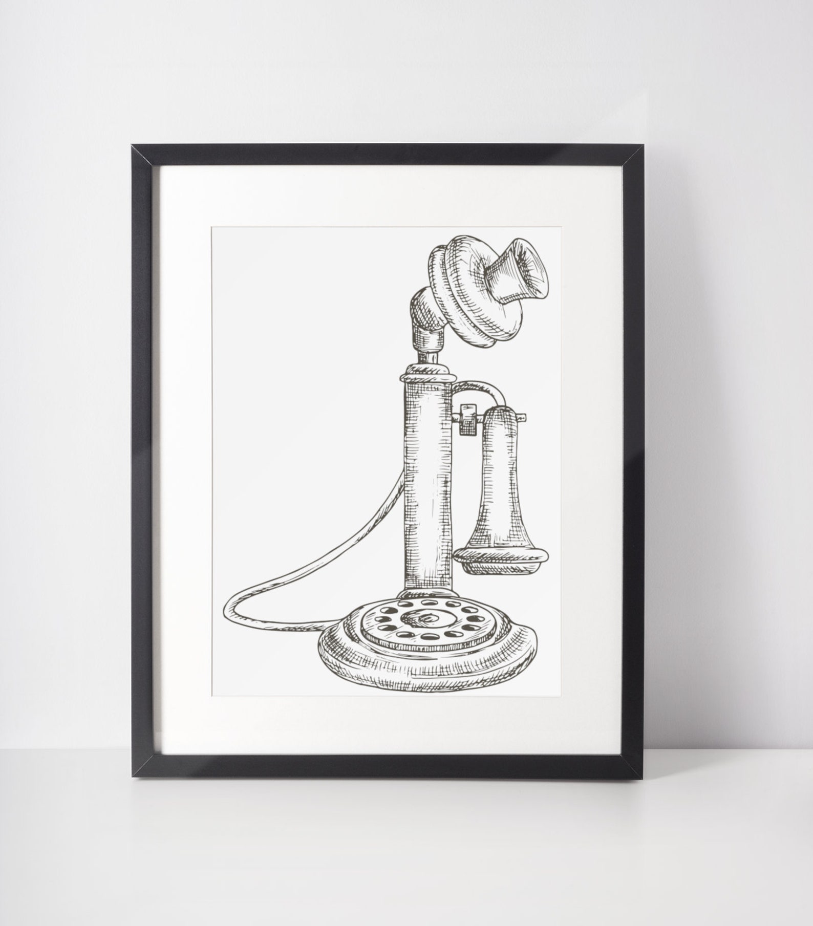 Vintage Phone Wall Art, Digital Download, Dial Phone Sketch Print ...