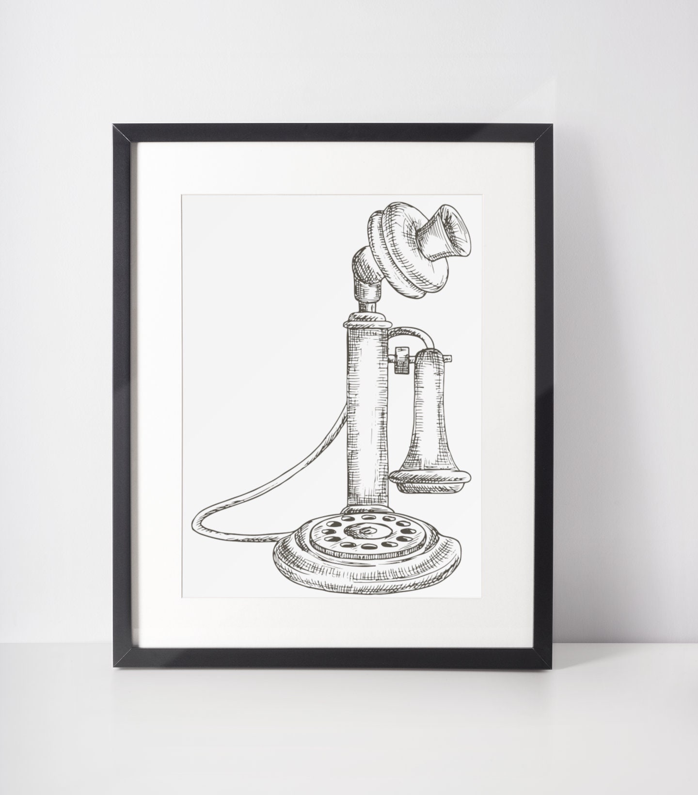 Vintage Phone Wall Art, Digital Download, Dial Phone Sketch Print ...