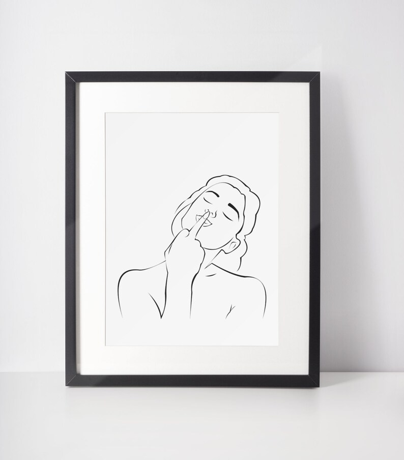 Middle Finger Woman Sketch, Digital Download, Line Art Woman Print ...