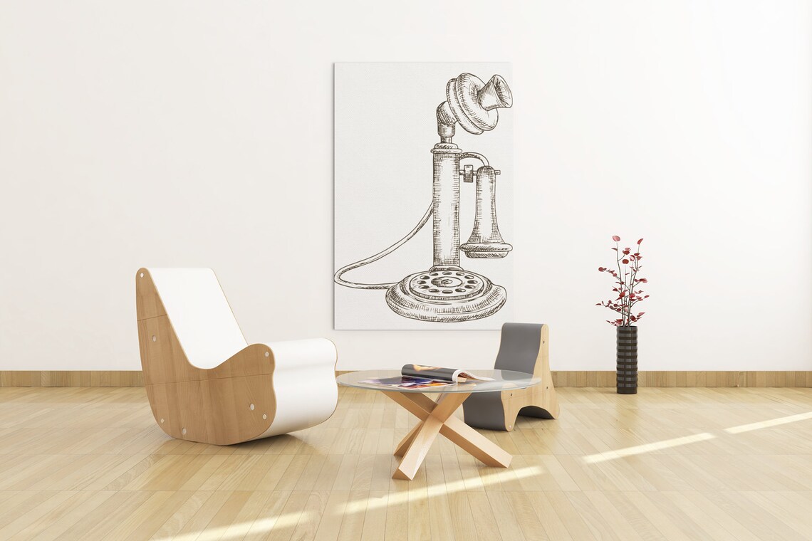 Vintage Phone Wall Art, Digital Download, Dial Phone Sketch Print ...