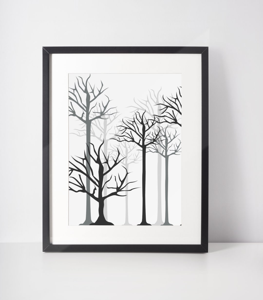 Trees Silhouettes Wall Art, Digital Download, Monochrome Wood Printable ...
