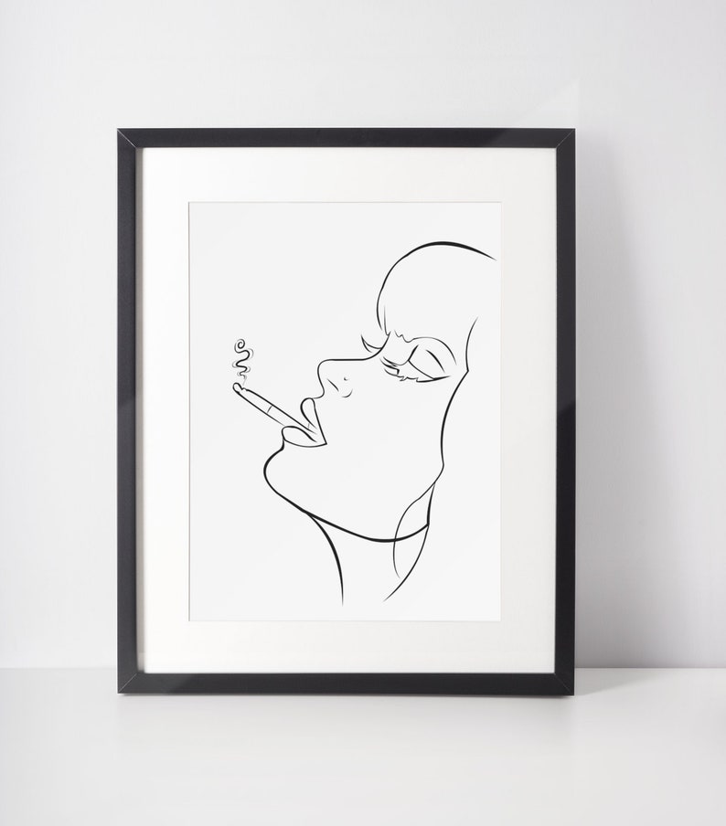 Woman Smoking Print Digital Download Cigarette Line Art - Etsy