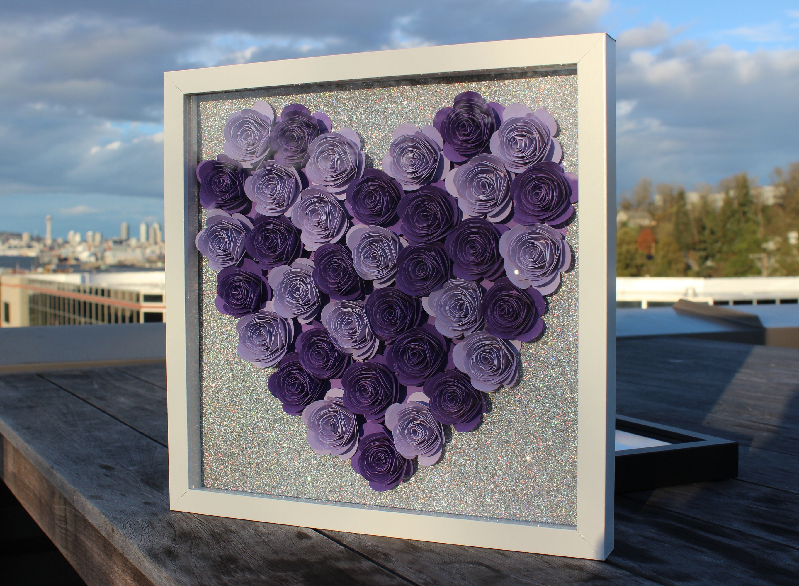 Personalized Shadow Box | Paper Roses in a Heart - Etsy