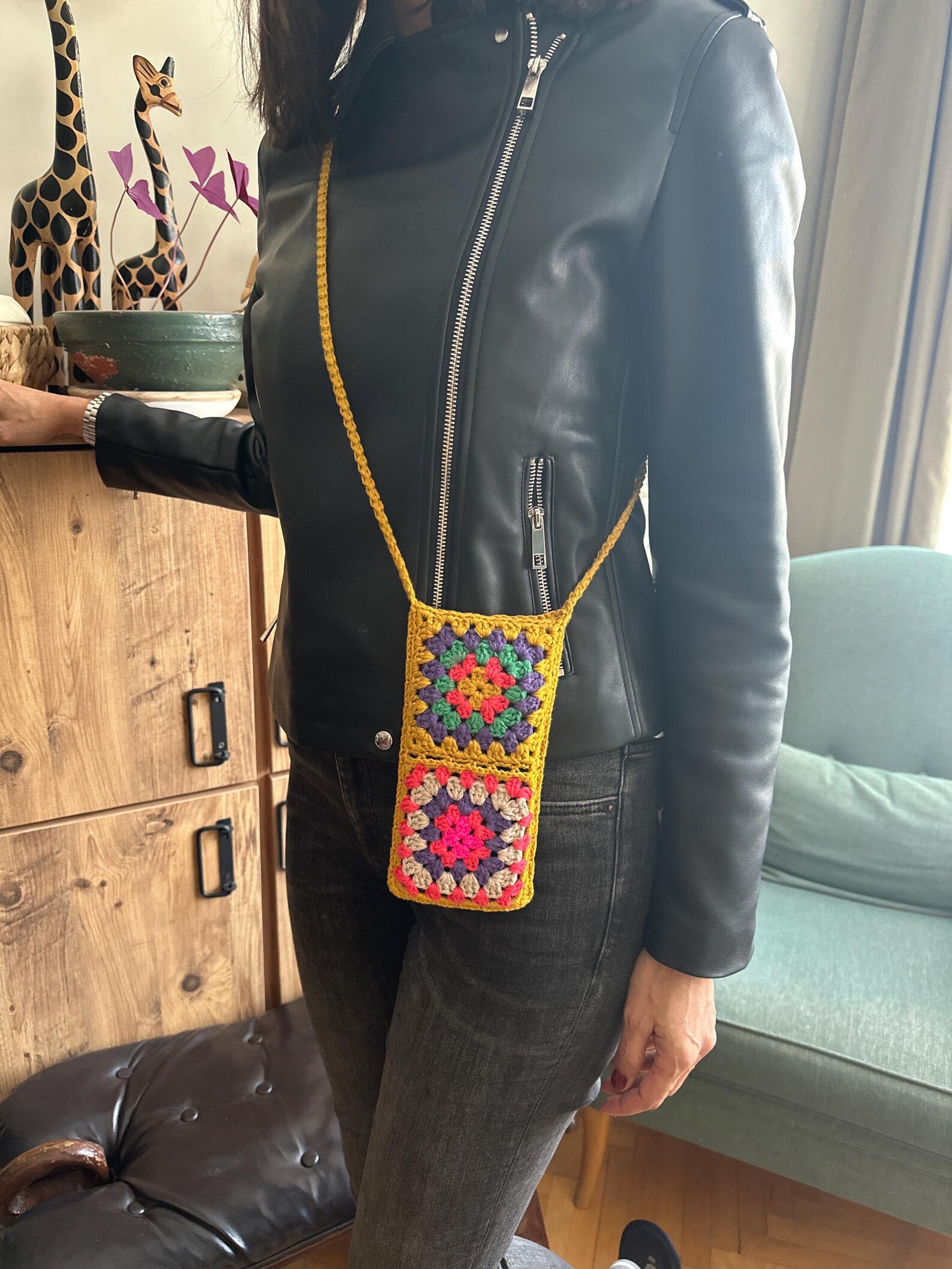 Colorful Granny Square Crossbody Phone Bag - Handmade Crochet Phone ...