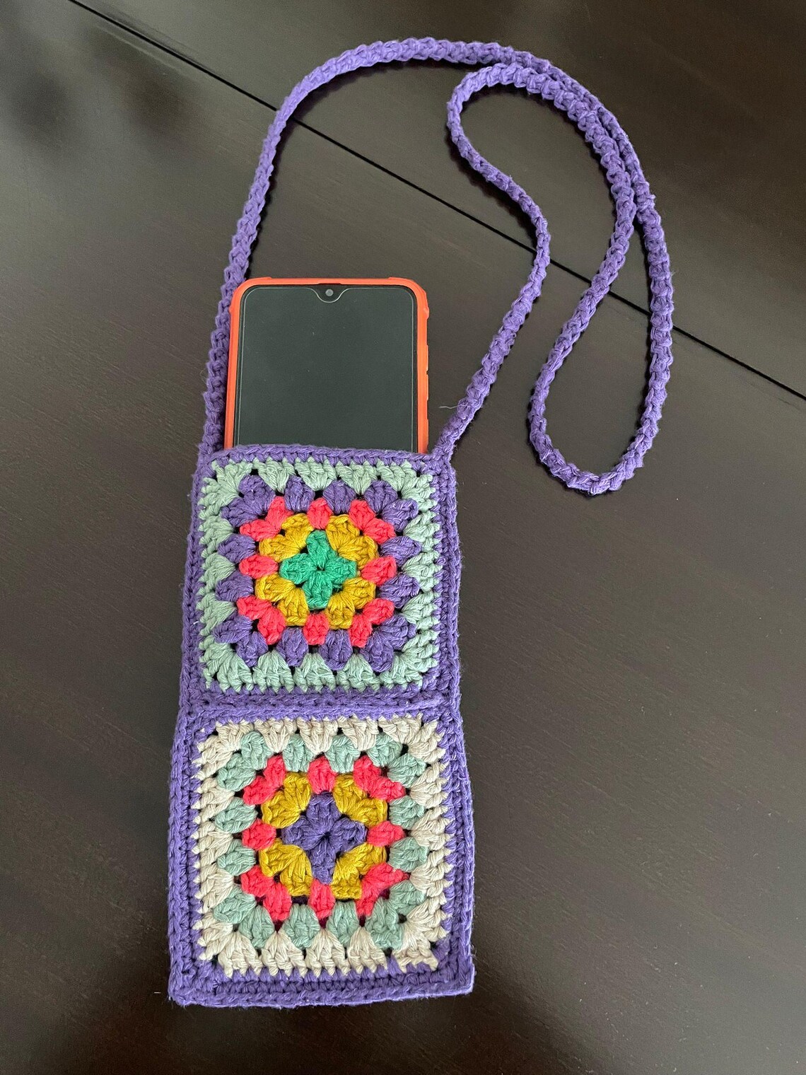 Colorful Granny Square Crossbody Phone Bag Handmade Crochet Phone Pouch ...