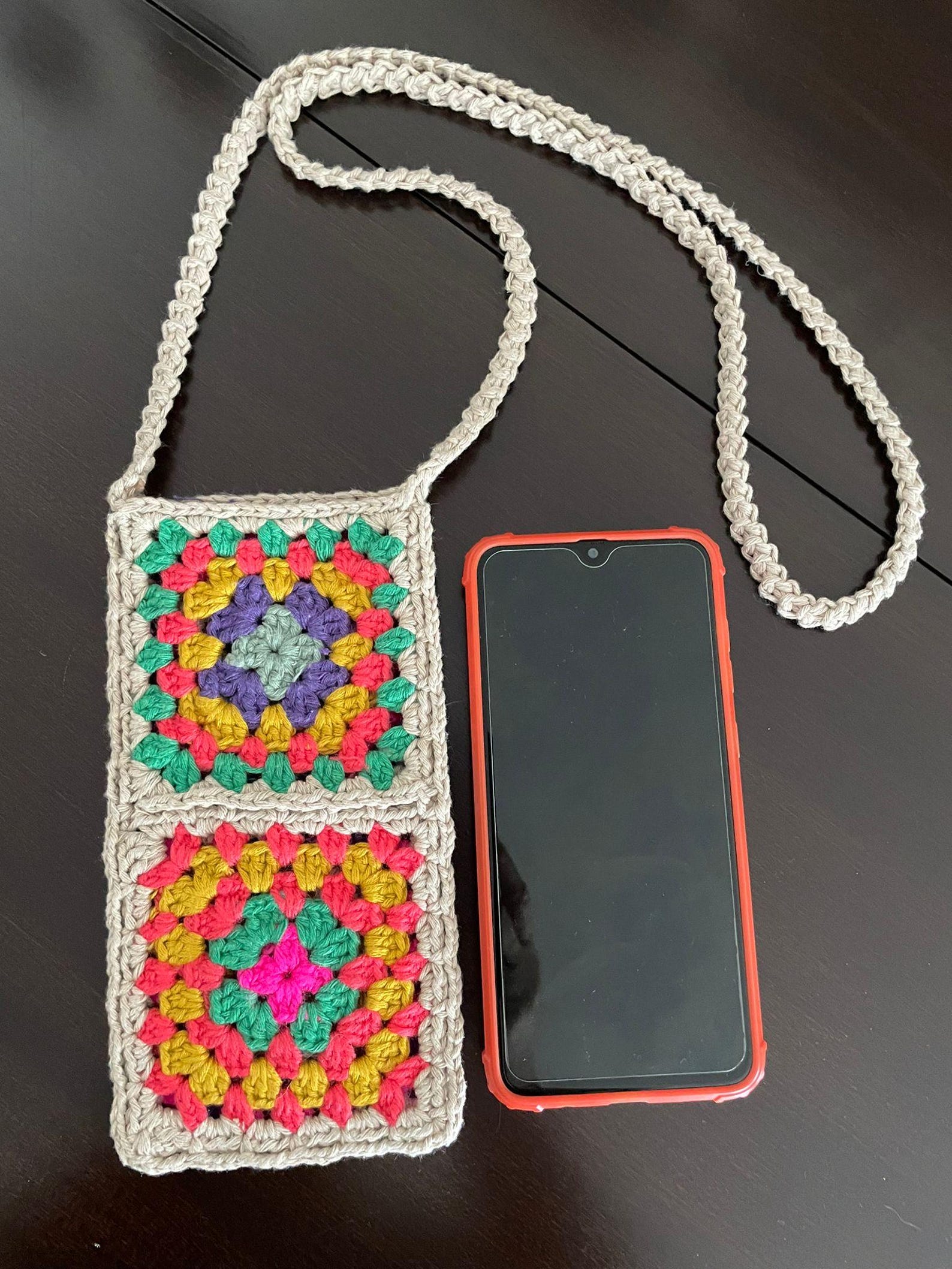 Colorful Granny Square Crossbody Phone Bag - Handmade Crochet Phone ...