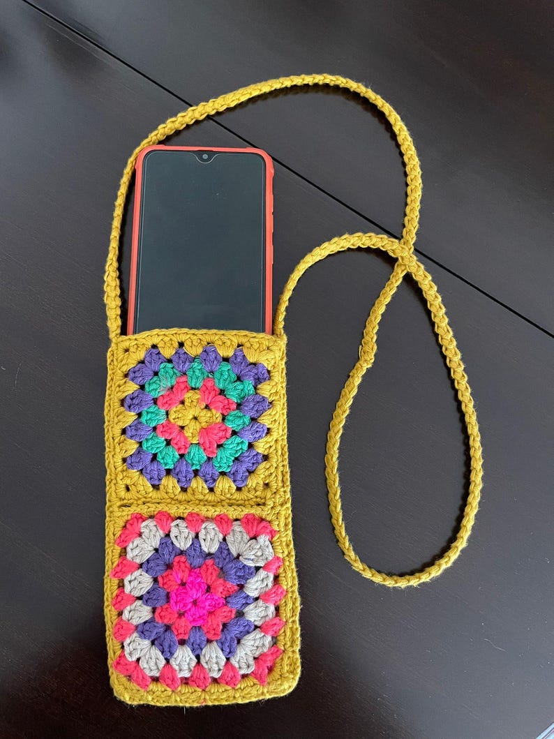 Colorful Granny Square Crossbody Phone Bag - Handmade Crochet Phone ...