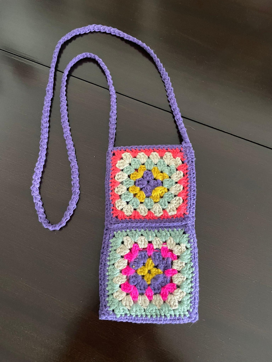 Colorful Granny Square Crossbody Phone Bag - Handmade Crochet Phone ...