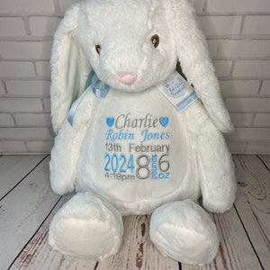 Personalised Embroidered Bunny Rabbit Teddy Bear Soft Toy, New Baby ...