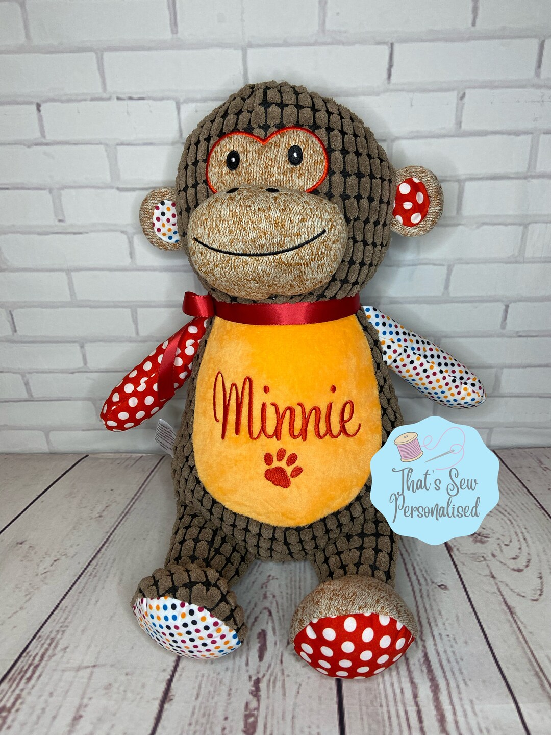 Personalised Embroidered Sensory Monkey Teddy Bear Soft Toy, New Baby ...