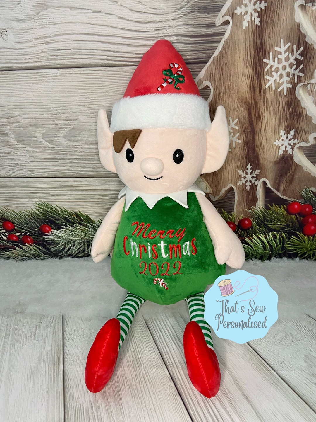Personalised Embroidered Christmas Elf Teddy Bear Soft Toy - Etsy