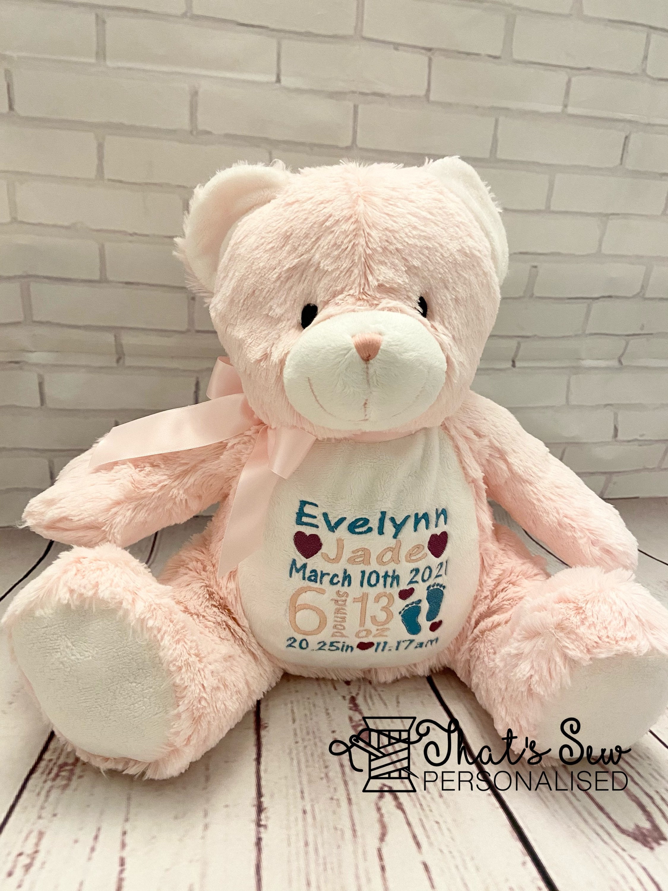 Personalised Embroidered Teddy Bear Soft Toy Pink Blue - Etsy Sweden
