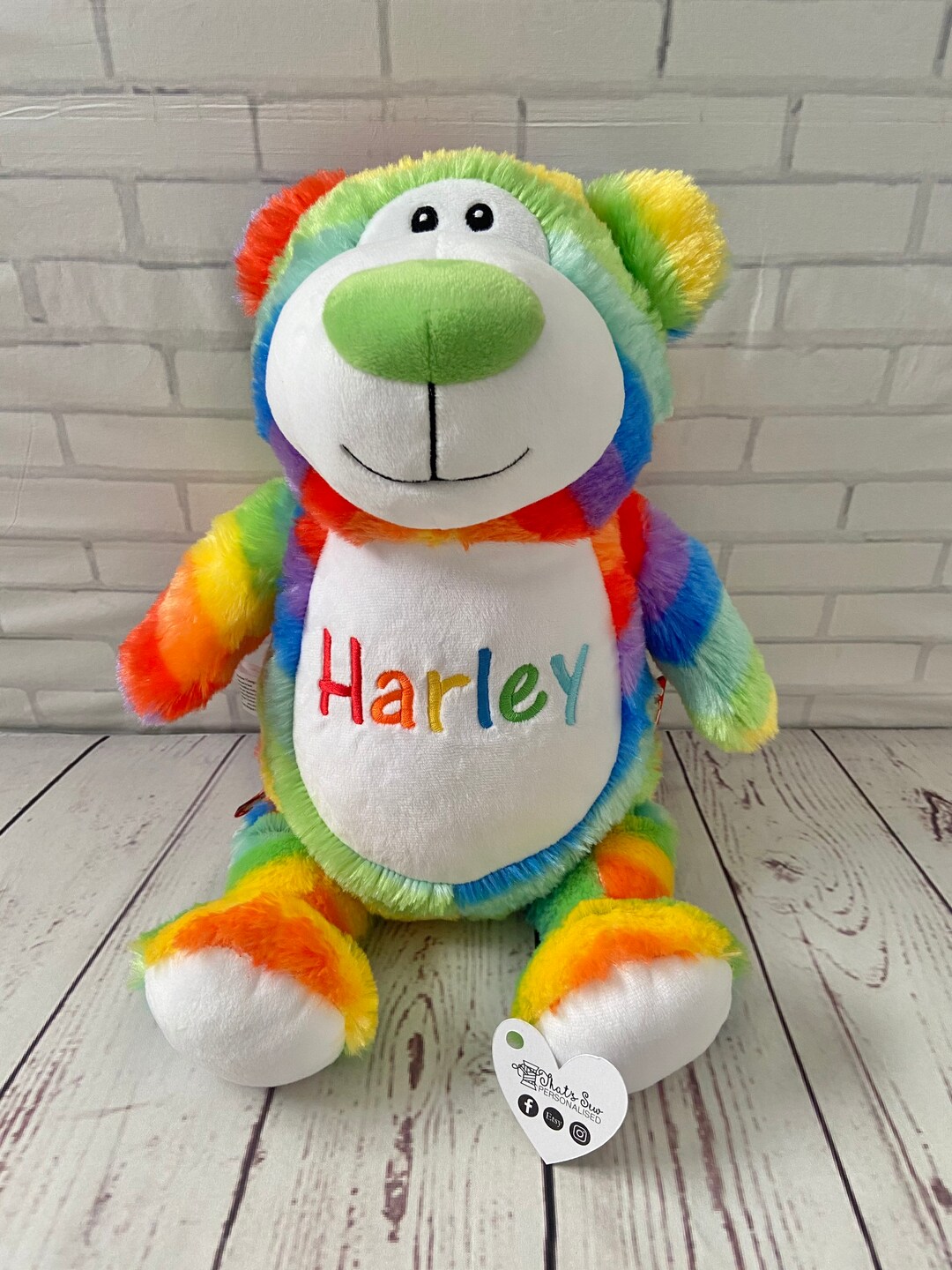 Personalised Embroidered Rainbow Teddy Bear Soft Toy, New Baby Keepsake ...