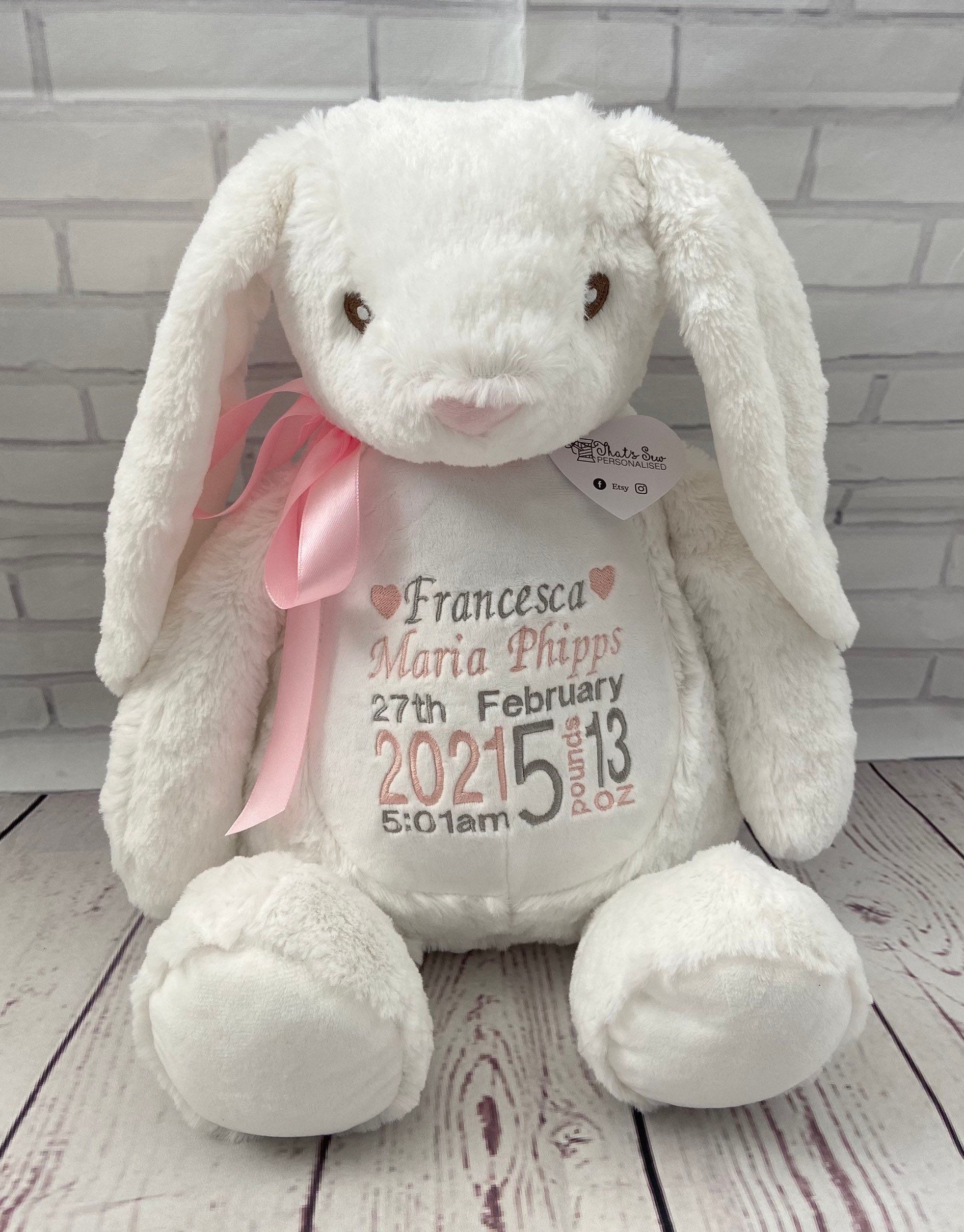 Personalised Embroidered Bunny Rabbit Teddy Bear Soft Toy New - Etsy UK
