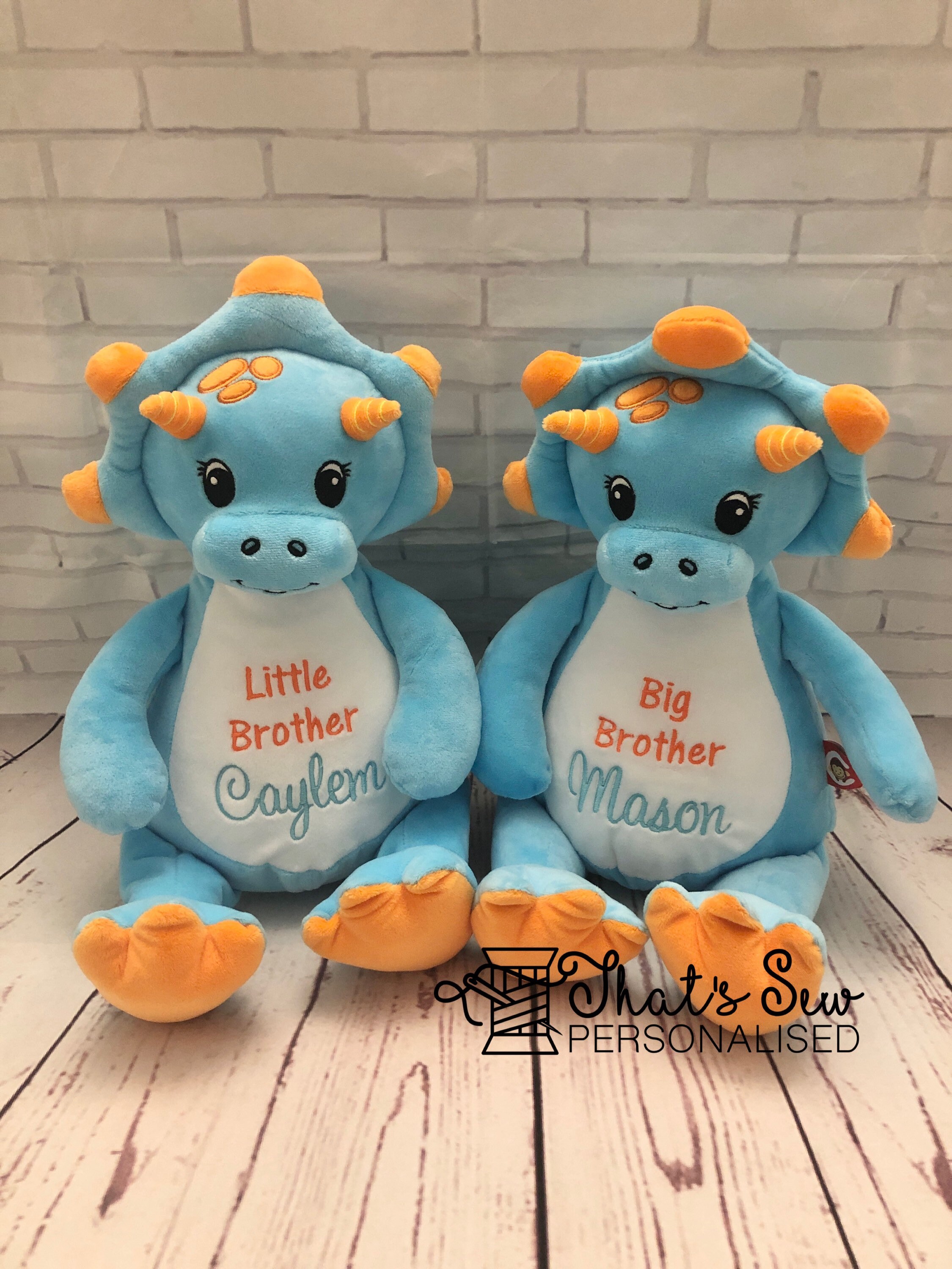 Personalised Embroidered Blue Dinosaur Teddy Bear Soft Toy | Etsy