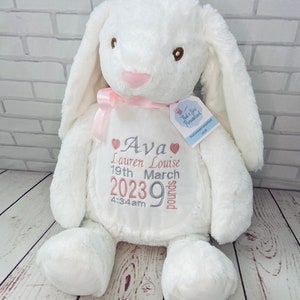 Personalised Embroidered Bunny Rabbit Teddy Bear Soft Toy, New Baby ...