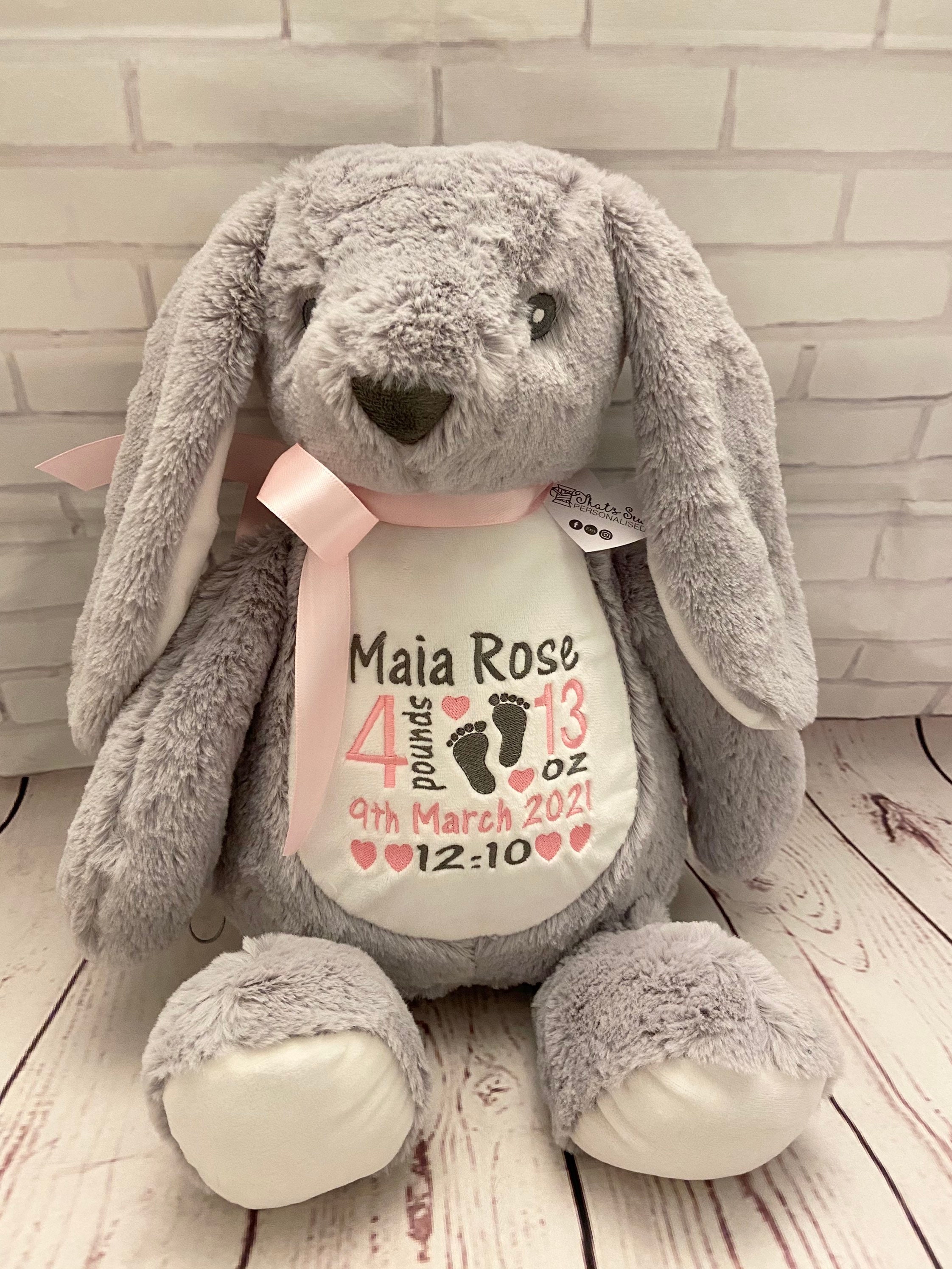 Personalised Embroidered Grey Bunny Rabbit Teddy Bear Soft | Etsy
