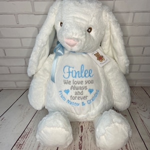 Personalised Embroidered Bunny Rabbit Teddy Bear Soft Toy, New Baby ...