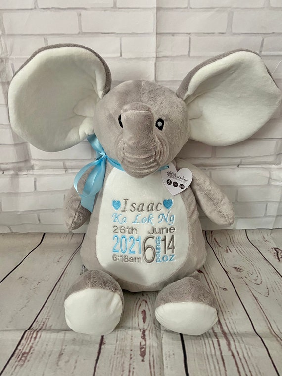 New Baby Keepsake Gift Personalised Embroidered Elephant Teddy Bear ...