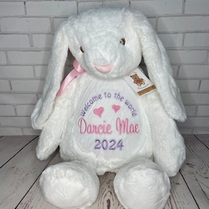 Personalised Embroidered Bunny Rabbit Teddy Bear Soft Toy, New Baby ...