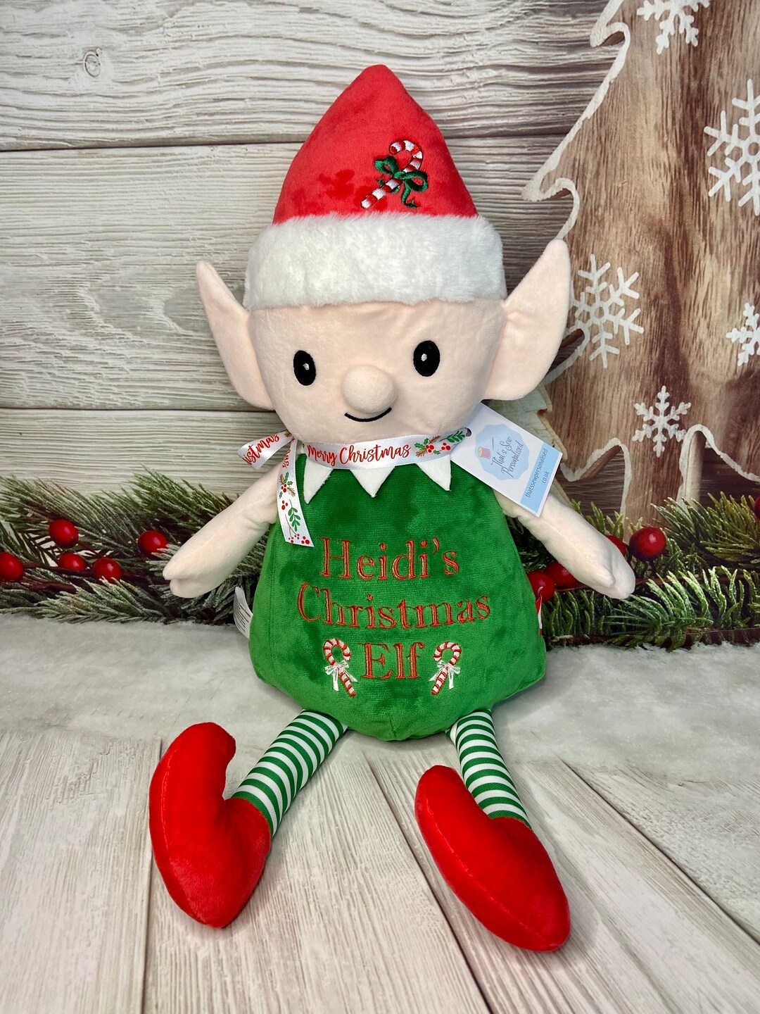 Personalised Embroidered Christmas Elf Teddy Bear, Soft Toy, New Baby ...