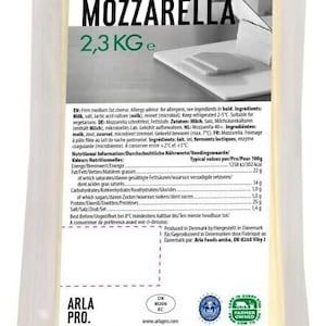 Arla Mozzarella Cheese Block - 2.3kg Vegetarian, Cows Milk Cheese ...