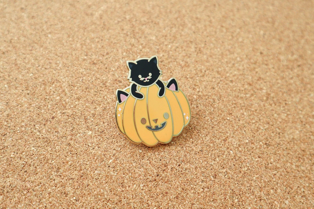 Black Cat Pin, Pumpkin Pin, Halloween Pin, Spooky Enamel Pin, Horror ...