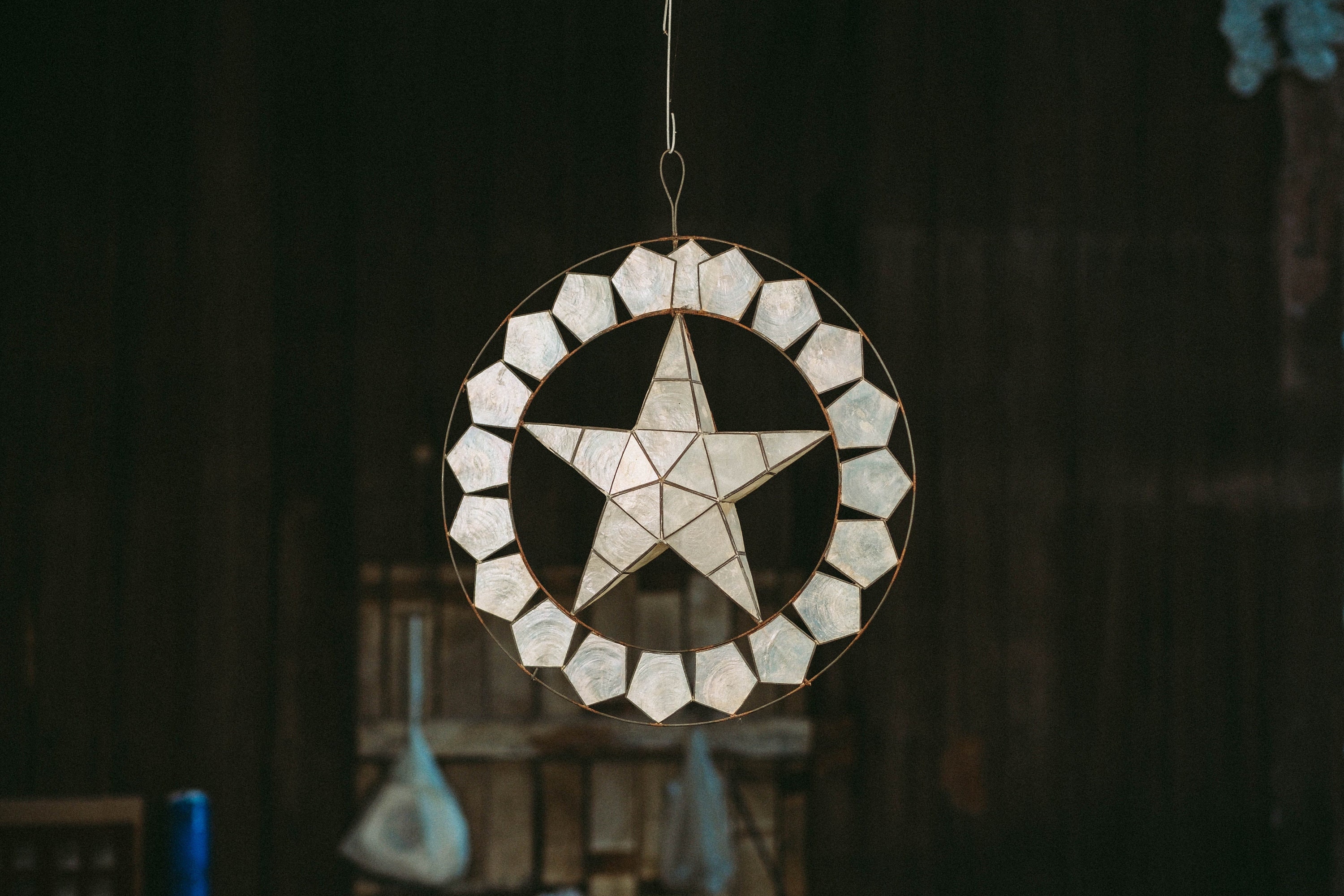 White Traditional Capiz Parol Philippine Christmas Lantern -NO FLASH/BLINK
