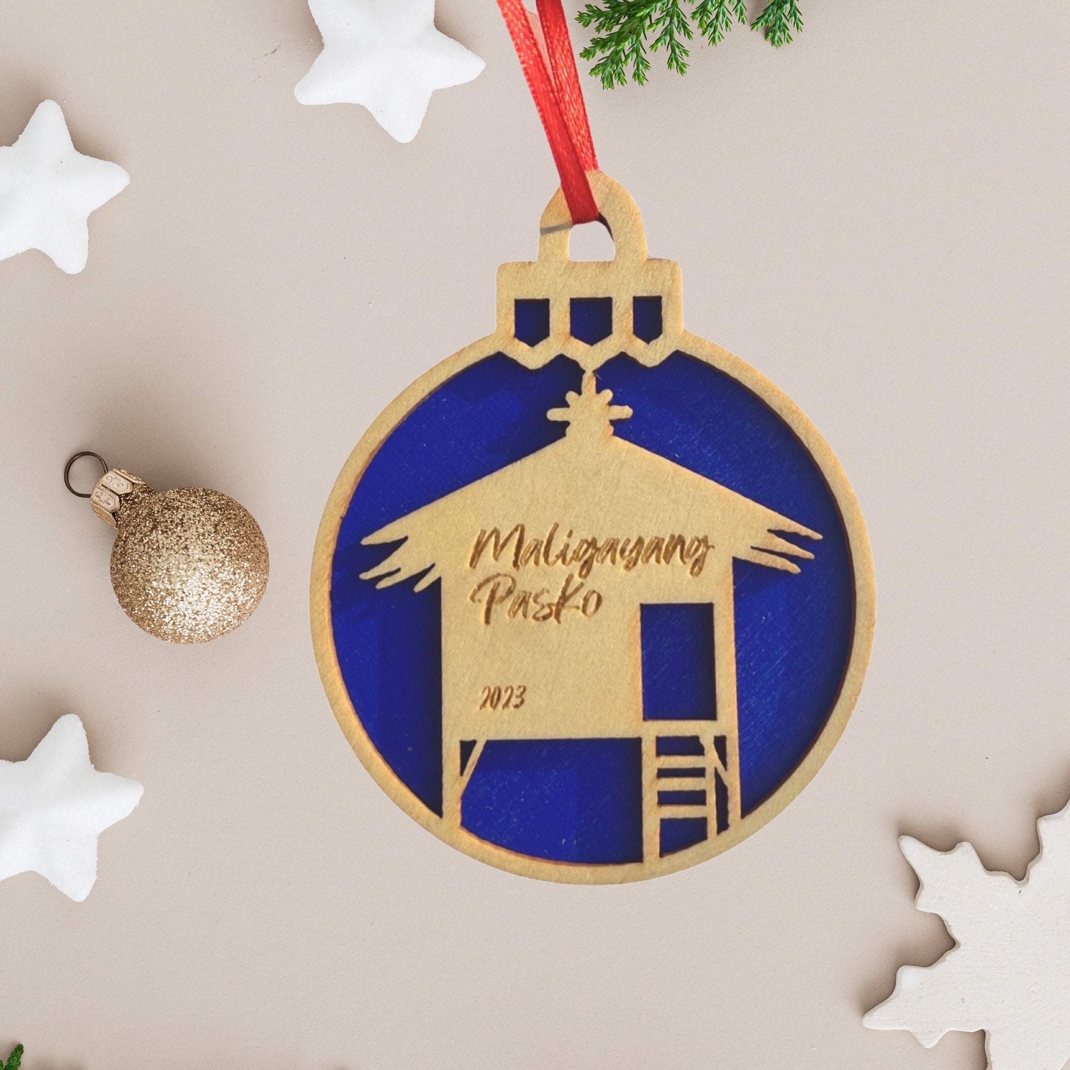 Filipino Bahay Kubo Wooden Christmas Ornament — Parols of America