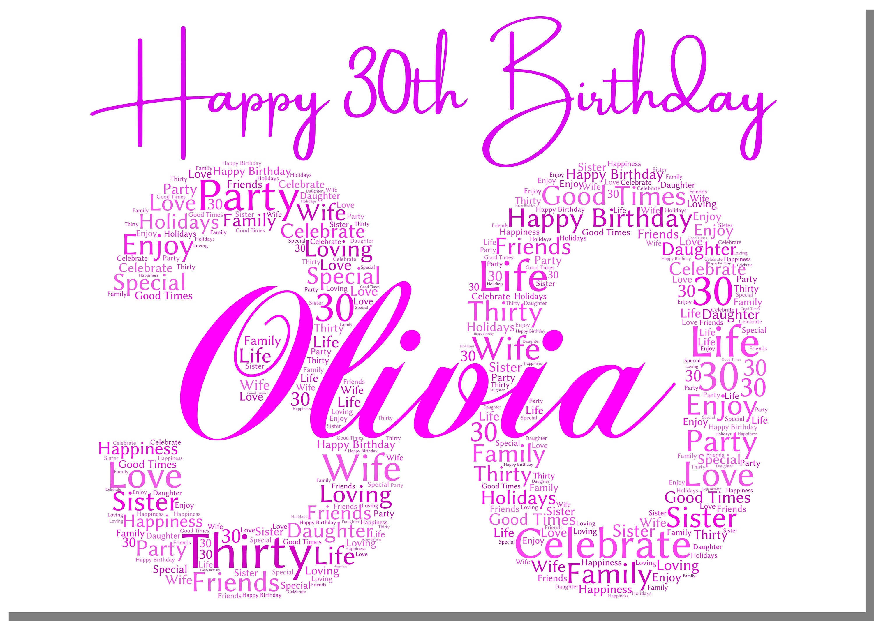 PERSONALISED 30th Birthday Card for Her Custom WORD ART - Etsy UK