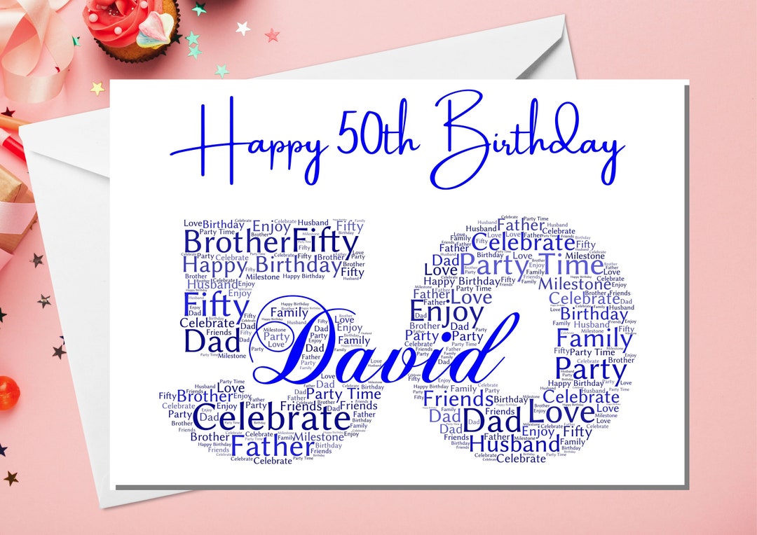 Personalized 50th Birthday Card: Word Art Keepsake - Etsy UK