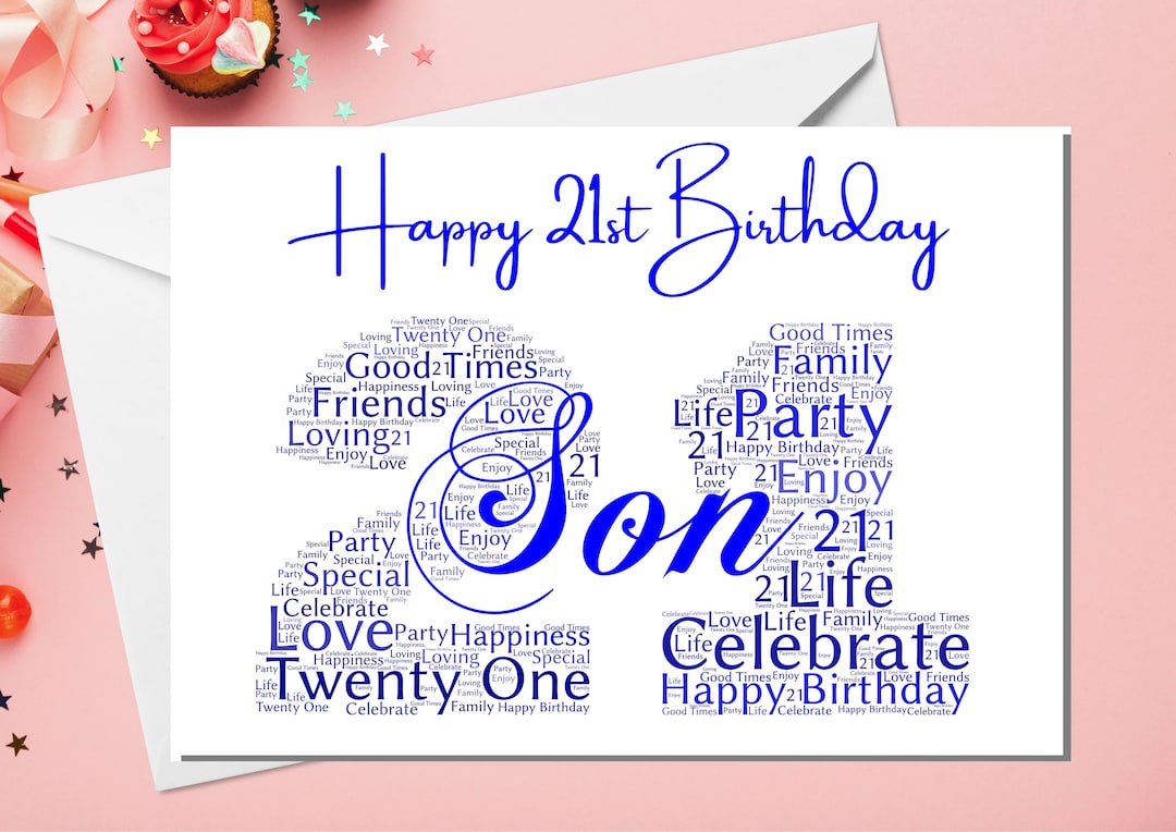 21st Birthday Card for Son Personalised Word Art Print - Etsy