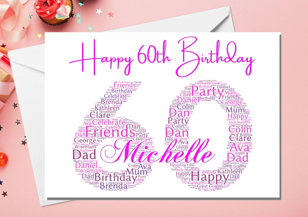 Personalized 60th Birthday Word Art Card: Custom Keepsake Gift - Etsy