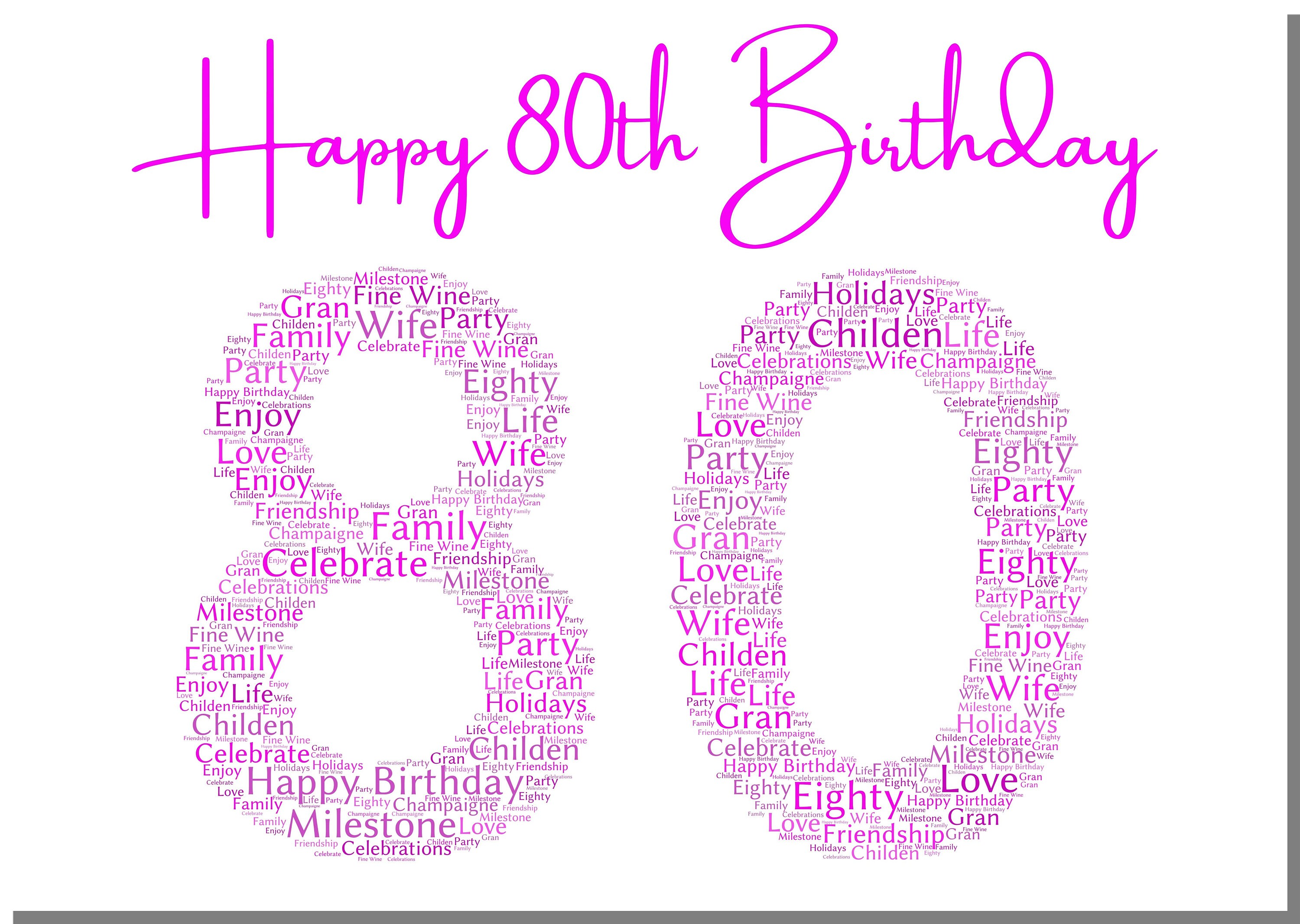 Personalised 80th Birthday Card Word Art Print Birthday - Etsy UK