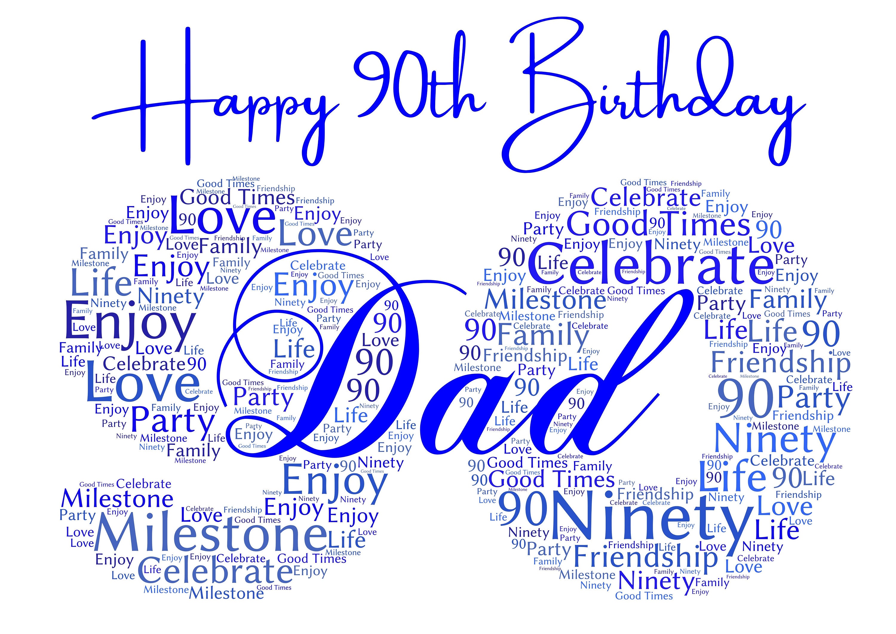 90th Birthday Card for Dad: Word Art Milestone - Etsy UK