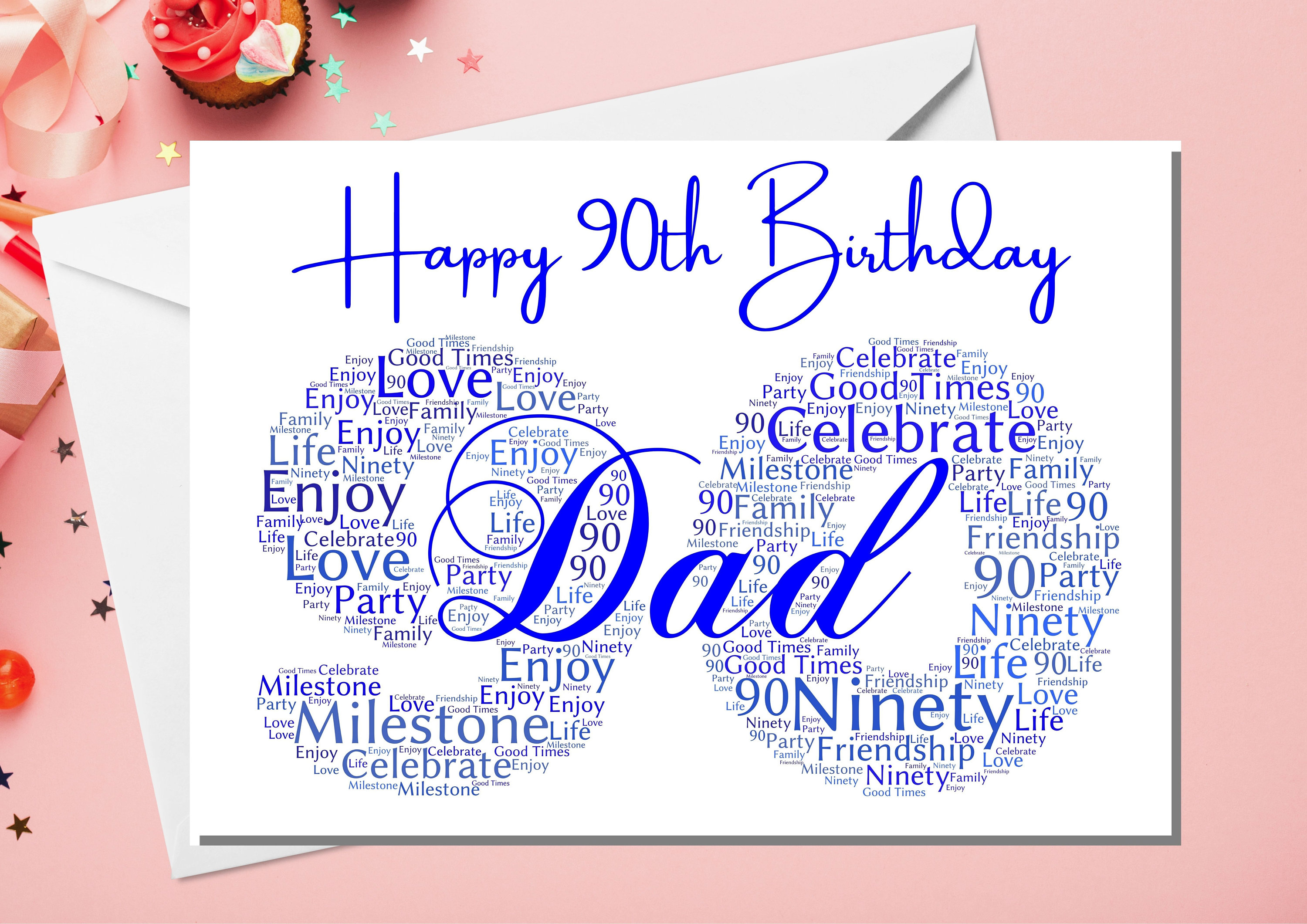 90th Birthday Card for Dad: Word Art Milestone - Etsy UK