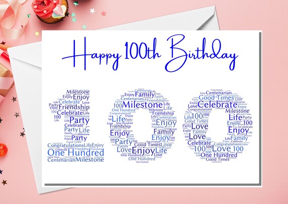 Personalised 100th Birthday Card Word Art Print Birthday | Etsy