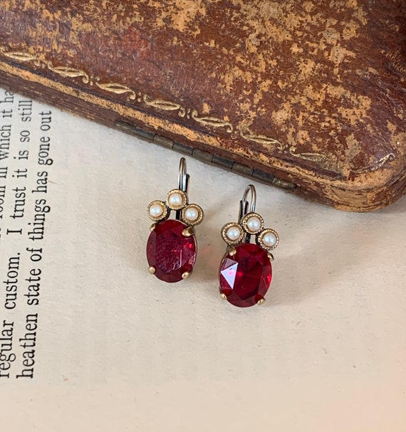 Elegant Victorian Style Ruby Crystal Earrings | Etsy