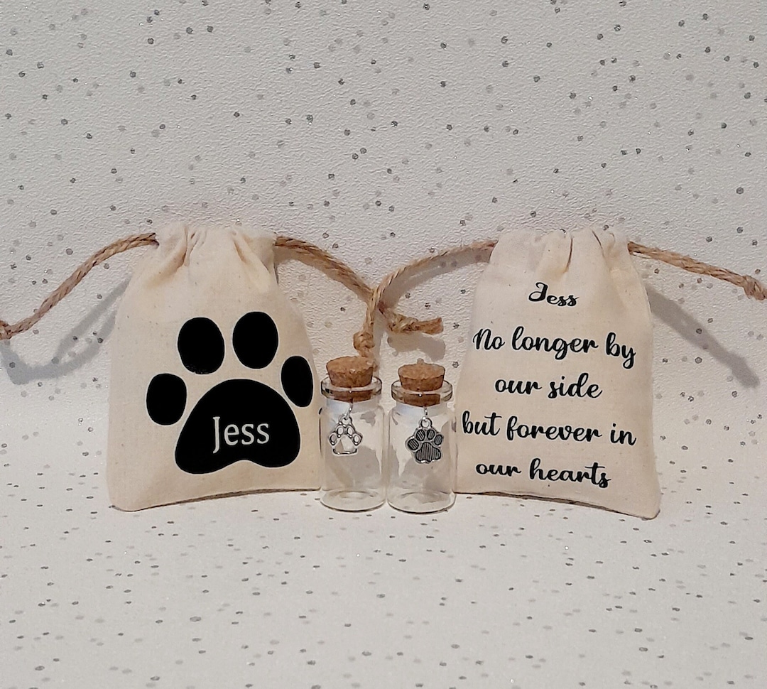 Personalised Pet Memorial Urn Glass Vial Bottle With Bag Pouch for ...