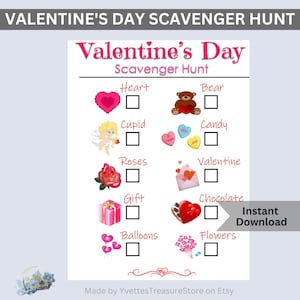 Valentine's Day Scavenger Hunt Printable Game, Treasure Hunt for Kids ...